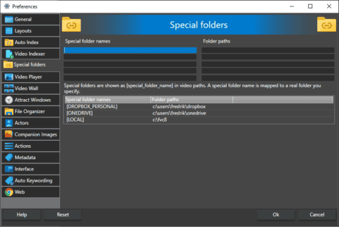 Special folders preferences